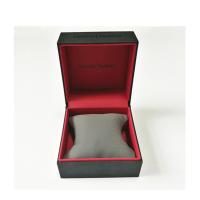 China Custom Personalised Single Watch Box Packaging Dark Grey Red Touch Paper PU for sale