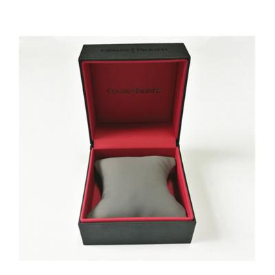 China Custom Personalised Single Watch Box Packaging Dark Grey Red Touch Paper PU for sale