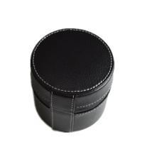 China PU Custom Leather Watch Box Round Single Leather Watch Case With Black Zipper for sale