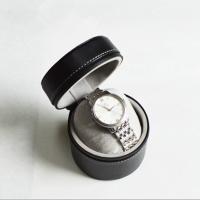 China PU Custom Leather Watch Box Round Single Leather Watch Case With Black Zipper for sale