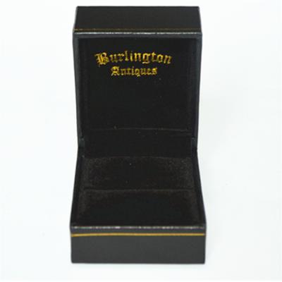 China Popular Black Leatherette Paper Ring Box Small Charming Attractive Gold Line Hot Stamping Logo Velvet Lining for sale