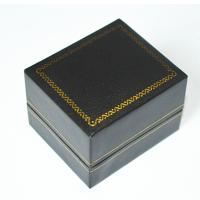 China Popular Black Leatherette Paper Ring Box Small Charming Attractive Gold Line Hot Stamping Logo Velvet Lining for sale
