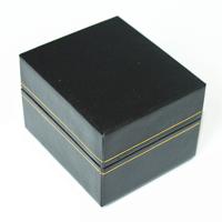 China Popular Black Leatherette Paper Ring Box Small Charming Attractive Gold Line Hot Stamping Logo Velvet Lining for sale
