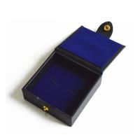 China Dark Blue PU Earring Cufflink Jewelry Box Packaging With Button Closure for sale