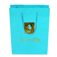 China Blue Recycled Paper Gift Bags String Handle Kraft Paper Shopping Bags for sale