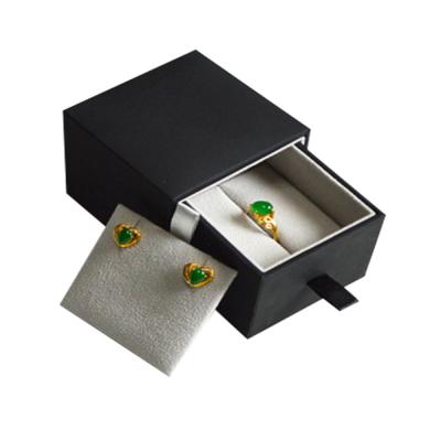 China Cardboard Black Paper Jewelry Gift Boxes CMYK Printing Ring Earring Velvet Insert for sale