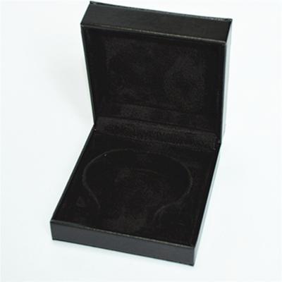 China Black Bracelet PU Leather Jewelry Box Velvet Lining 90*90*40mm Embossed Logo for sale