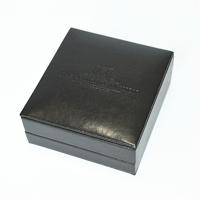 China Black Bracelet PU Leather Jewelry Box Velvet Lining 90*90*40mm Embossed Logo for sale