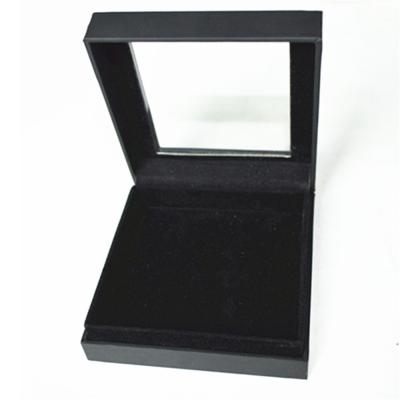 China Bangle 90*90*40mm Velvet Lined Jewelry Boxes Black Touch Paper With Window for sale