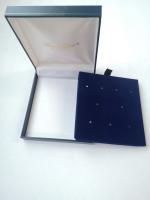 China Blue Cufflinks Box Plastic Golden Line Gift Box More Cufflinks Packaging Box Satin Inner Lid Blue Velvet Insert Gift Box for sale