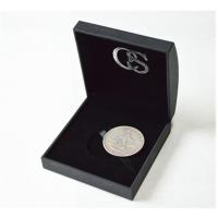 China Vaulted Coin Gift Box Paper Presentation Cases Silver Stamping Logo Round Hole for sale
