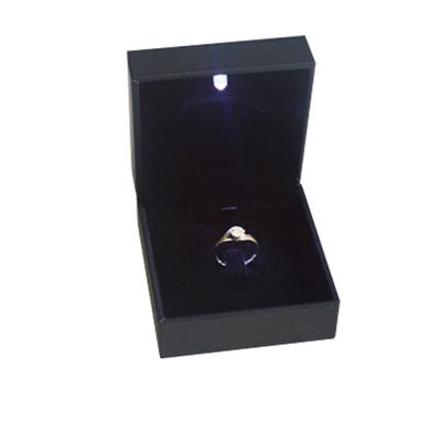 China Arch Plastic Black Leather Led Light Velvet Insert Ring Earring Jewelry Box for sale