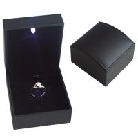 China Arch Plastic Black Leather Led Light Velvet Insert Ring Earring Jewelry Box for sale