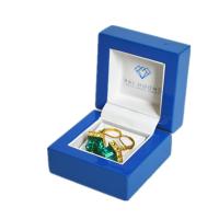 China High Glossy Wooden Small Box Earring Cufflink Jewelry Packaging Bright Blue White Removable Pu Insert for sale