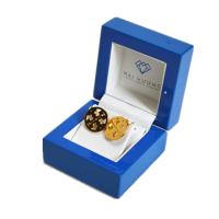 China High Glossy Wooden Small Box Earring Cufflink Jewelry Packaging Bright Blue White Removable Pu Insert for sale