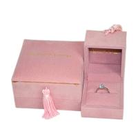 China Tassel Wedding Ring Velvet Jewelry Gift Boxes Romantic Hot Stamping Logo for sale