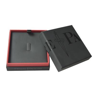 China Square Paper Jewelry Gift Boxes Cardboard Black Leather Ring Box PMS Printing for sale