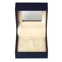 China Plastic Blue Leather Paper Jewelry Box Transparent Window Ring Velvet Insert for sale