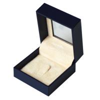 China Plastic Blue Leather Paper Jewelry Box Transparent Window Ring Velvet Insert for sale