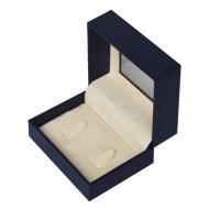 China Pantone Printing Velvet Jewelry Gift Boxes Rectangle Blue Double Ring Box for sale