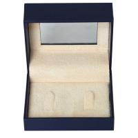 China Pantone Printing Velvet Jewelry Gift Boxes Rectangle Blue Double Ring Box for sale