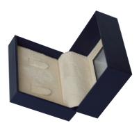 China Pantone Printing Velvet Jewelry Gift Boxes Rectangle Blue Double Ring Box for sale