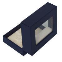 China Pantone Printing Velvet Jewelry Gift Boxes Rectangle Blue Double Ring Box for sale
