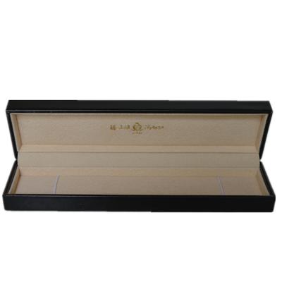 China Personalized Black PU Leather Bracelet Jewelry Box Embossed Foil Stamping Logo Velvet Lining for sale