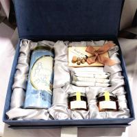 China Purple Blue Suede Gift Box Elegant Magnetic Ribbon Skin Care Gift Boxes for sale