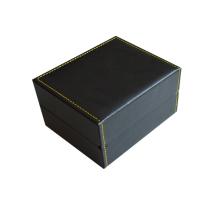 China Black Leather Personalised Watch Boxes MDF Wood Open Flap CMYK Printing for sale