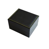 China Black Leather Personalised Watch Boxes MDF Wood Open Flap CMYK Printing for sale