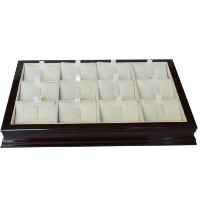 China Wood Lacquering Custom Jewelry Tray MDF Velvet Earring Organizer for sale
