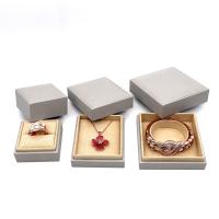 China Gray Leatherette Paper Jewelry Gift Boxes Lid And Base Type Insert Suede Material for sale
