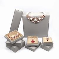 China Gray Leatherette Paper Jewelry Gift Boxes Lid And Base Type Insert Suede Material for sale