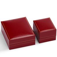 China Leatherette Paper Plastic Gift Box With Gold Line Insert White Satin Velvet Ring Display Box for sale