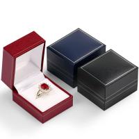 China Leatherette Paper Plastic Gift Box With Gold Line Insert White Satin Velvet Ring Display Box for sale