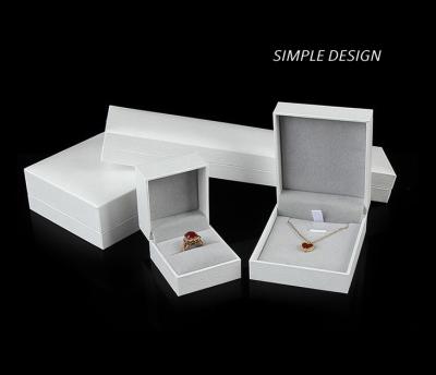 China White Jewelry Ring Plastic Jewelry Box Leatherette Paper Gift Box Gray Velvet Insert for sale
