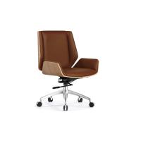 China Brown Leather Task Ergonomic Home Office Chairs Leatherette Back ODM for sale