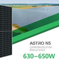China ASTRONERGY ASTRO N5 CHSM78N(DG)/F-BH Bifacial Series 630~650W 15-year Product Warranty 30-year Linear Power Warranty Outer dimensions (L x W x H) 2465 x 1134 x 30 mm MBB Design + Bifacial Power Genera for sale