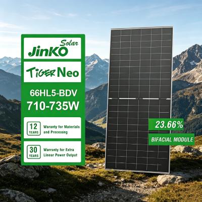 China Jinko Tiger Neo JKM710‑735N‑66HL5‑BDV‑Z4 N‑Type TOPCon Bifacial Dual‑Glass Solar Panel 710‑735W SMBB 132 Half‑Cell PV Module for Commercial Ground Solar Farm System for sale