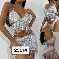China Fringed Bikini Three Piece Swimwear Ladies Flash Cloth 3 Piece Swimming Suit for sale