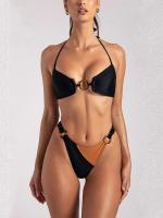 China Ring Swimming Suits Bikini Color Matching Split Ladies High Waist Women Swimsuit for sale