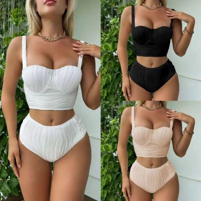 China Hard Cup Bikini Two Piece Swimwear Special Fabric Slim High Waisted White Bikini for sale