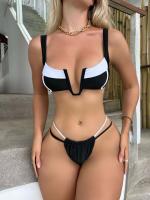 China Sexy Black White Bikini Bathing Suits Color Matching U Drag Women 2 Piece Bikini for sale
