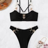 China Split Ladies Black Swim Suit Nylon Ring Buckle 2 Piece Bathing Suits Sexy Covered for sale