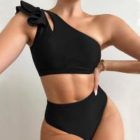 China One Shoulder Ruffled Two Piece Bikini Solid Color Split Sexy Swimsuits For Women for sale