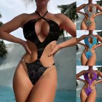 China Sexy Halter 1 Piece Bathing Suits Openwork Sexy One Piece Bikini Metal Chain Beach for sale