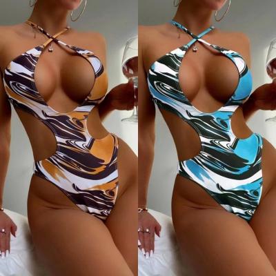China Triangle Sexy One Piece Swim Suit Printed Beach Womens One Piece Swim Wear Bikini for sale