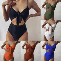 China Solid Color Ladies One Piece Swimsuit Chest Tether Sexy Bathing Suits One Piece for sale
