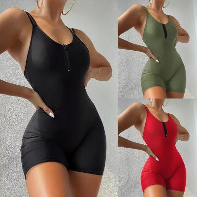 China 1 Piece Sexy Black Swim Suit Zipper Sports U Neck One Piece Swim Suit Hot Spring Beach for sale